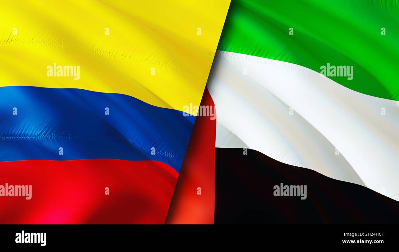 Colombia and United Arab Emirates flags. 3D Waving flag design ...