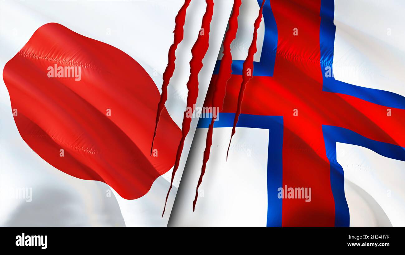 Japan and Faroe Islands flags with scar concept. Waving flag,3D ...