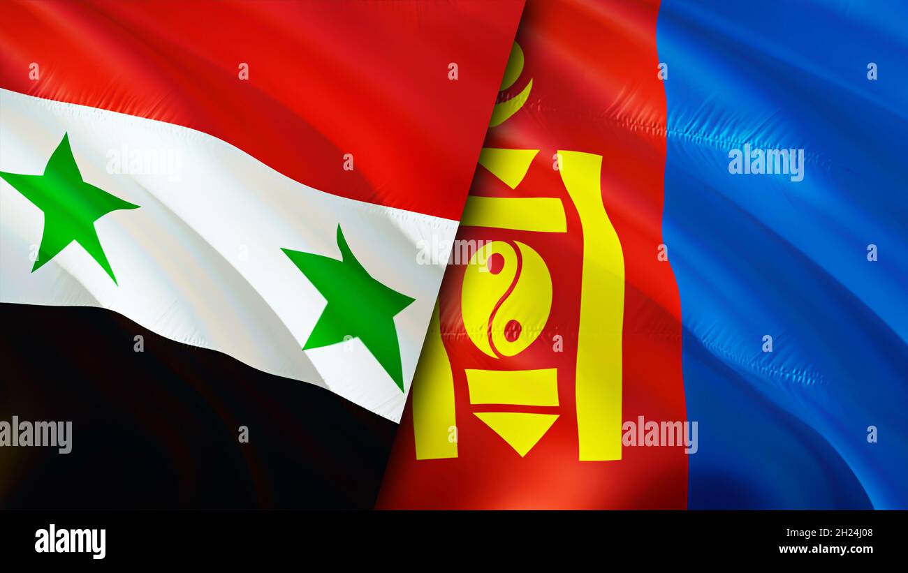 Syria and Mongolia flags. 3D Waving flag design. Mongolia Syria flag ...