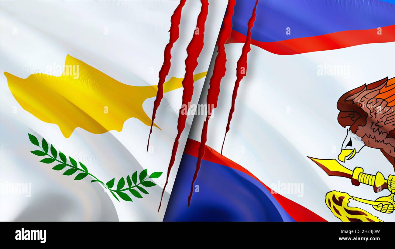 Cyprus and American Samoa flags with scar concept. Waving flag,3D ...