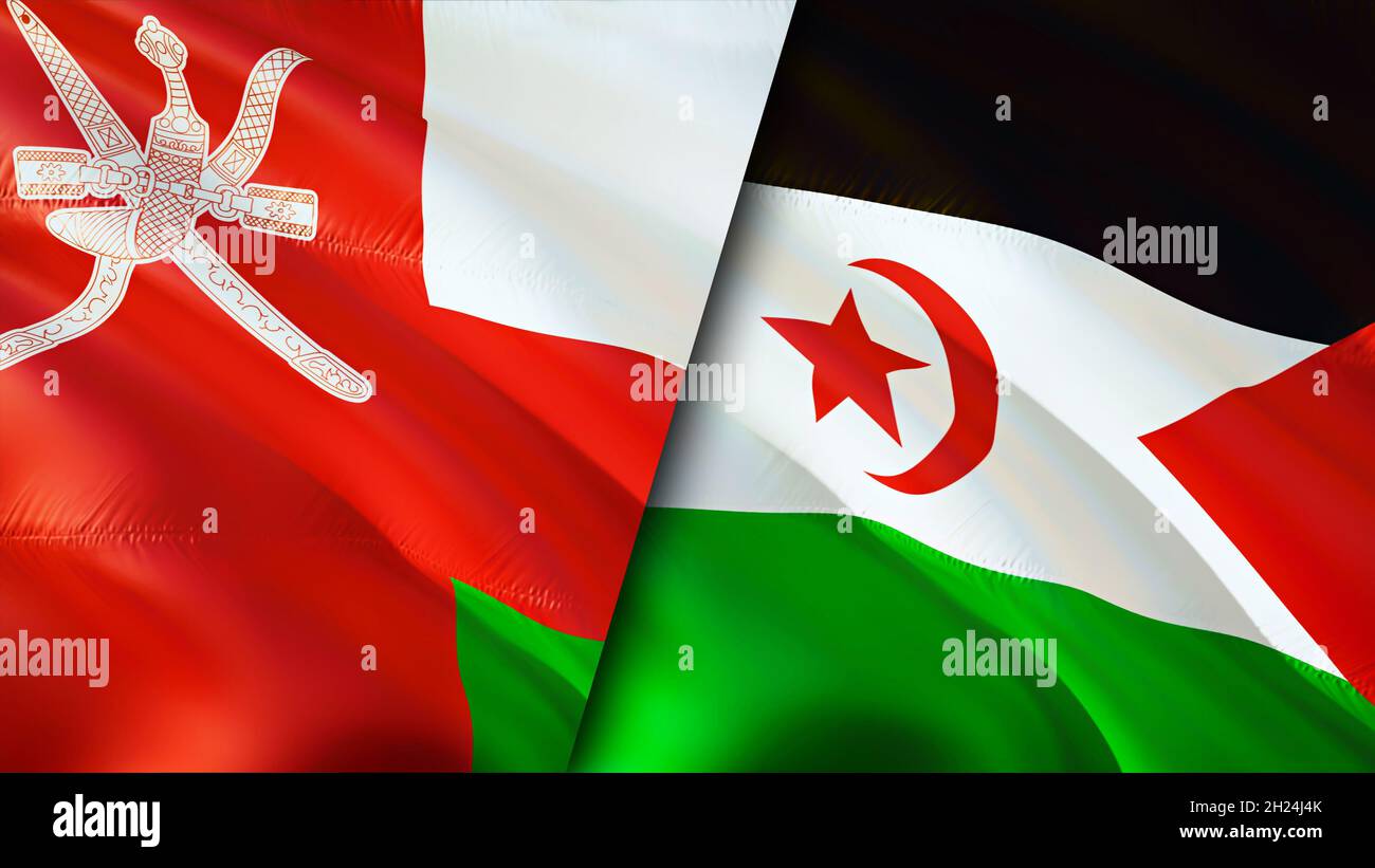 Oman and Western Sahara flags. 3D Waving flag design. Western Sahara ...