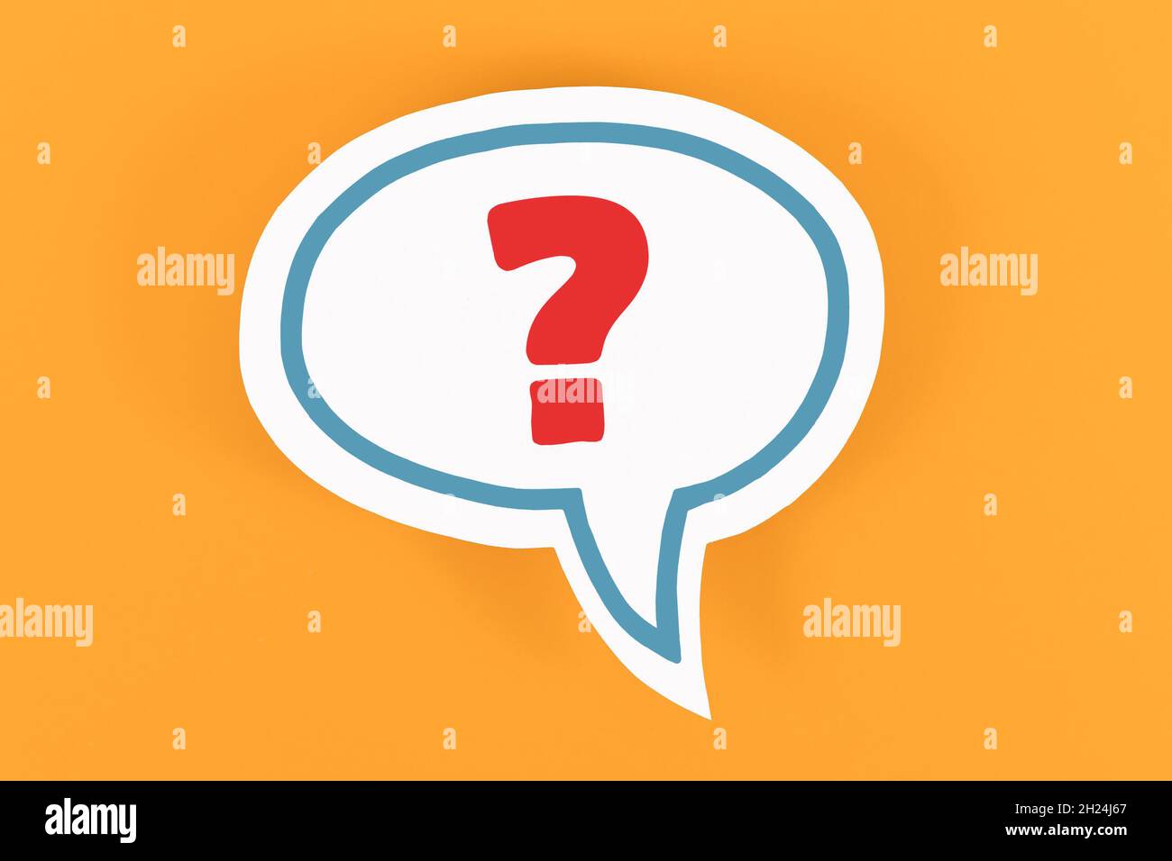 White speech bubble with question mark on yellow background Stock Photo ...