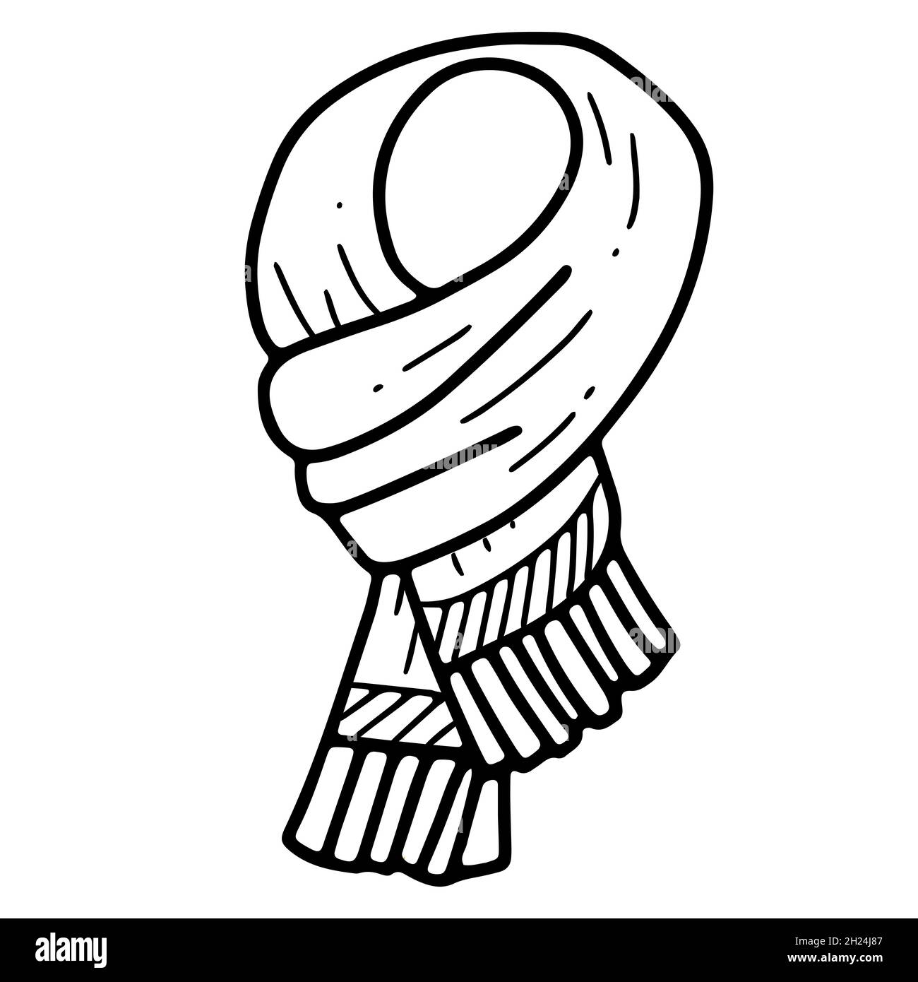 Warm winter scarf with fringe. Doodle style stroke illustration Stock ...