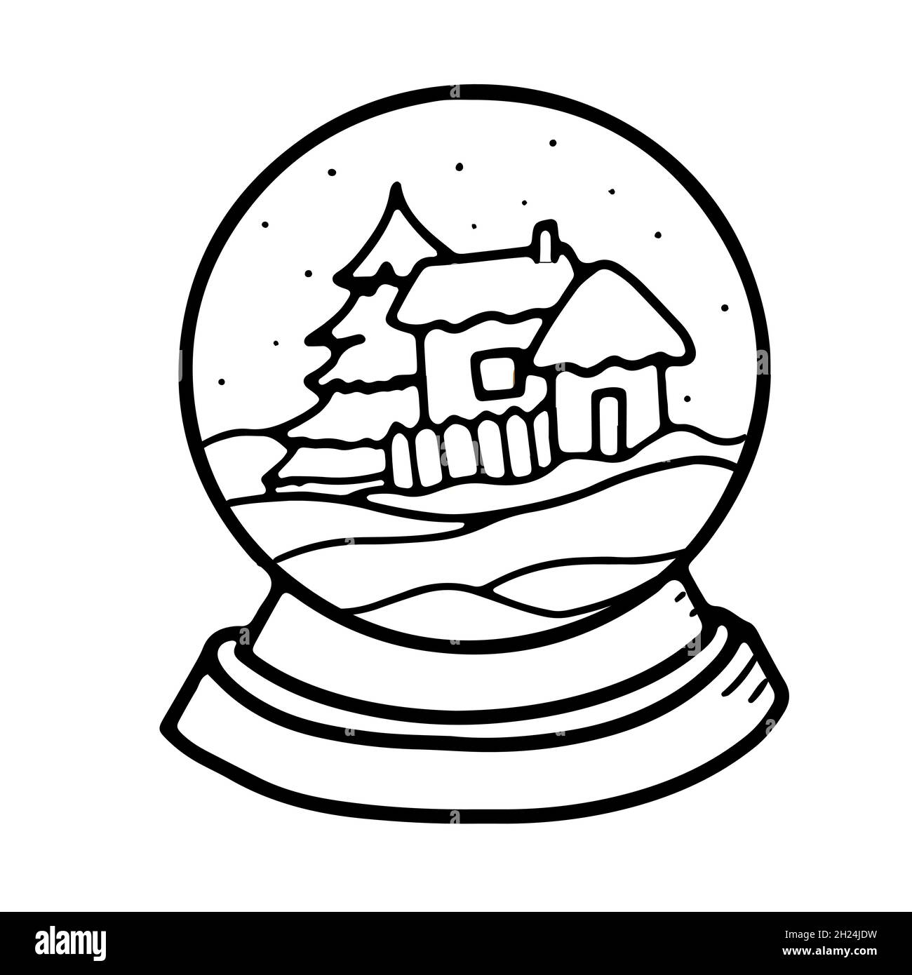 Round glass Christmas snow ball decoration doodle style Stock Vector ...