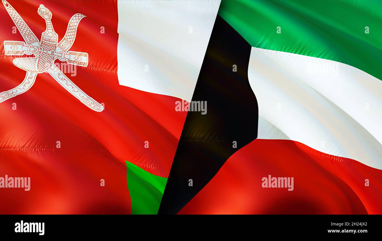 Oman and Kuwait flags. 3D Waving flag design. Kuwait Oman flag, picture ...