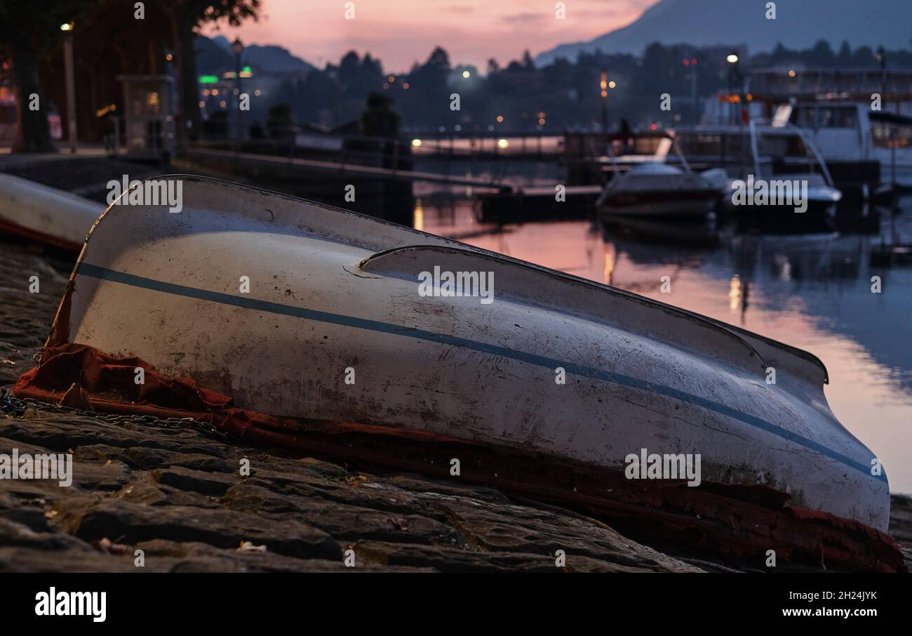 Row Tender Boat On The Shore Of Lake Como Stock Photo - Alamy