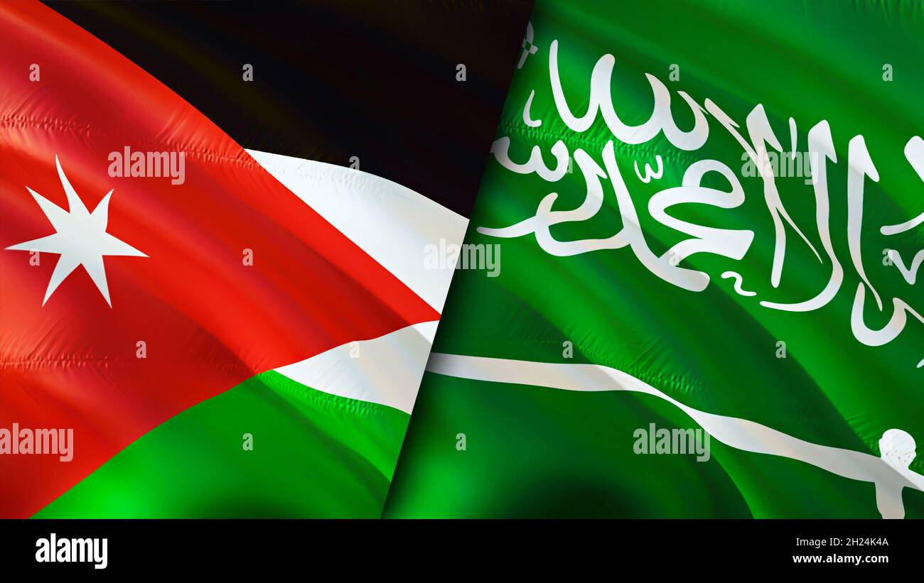 Jordan and Saudi Arabia flags. 3D Waving flag design. Saudi Arabia ...
