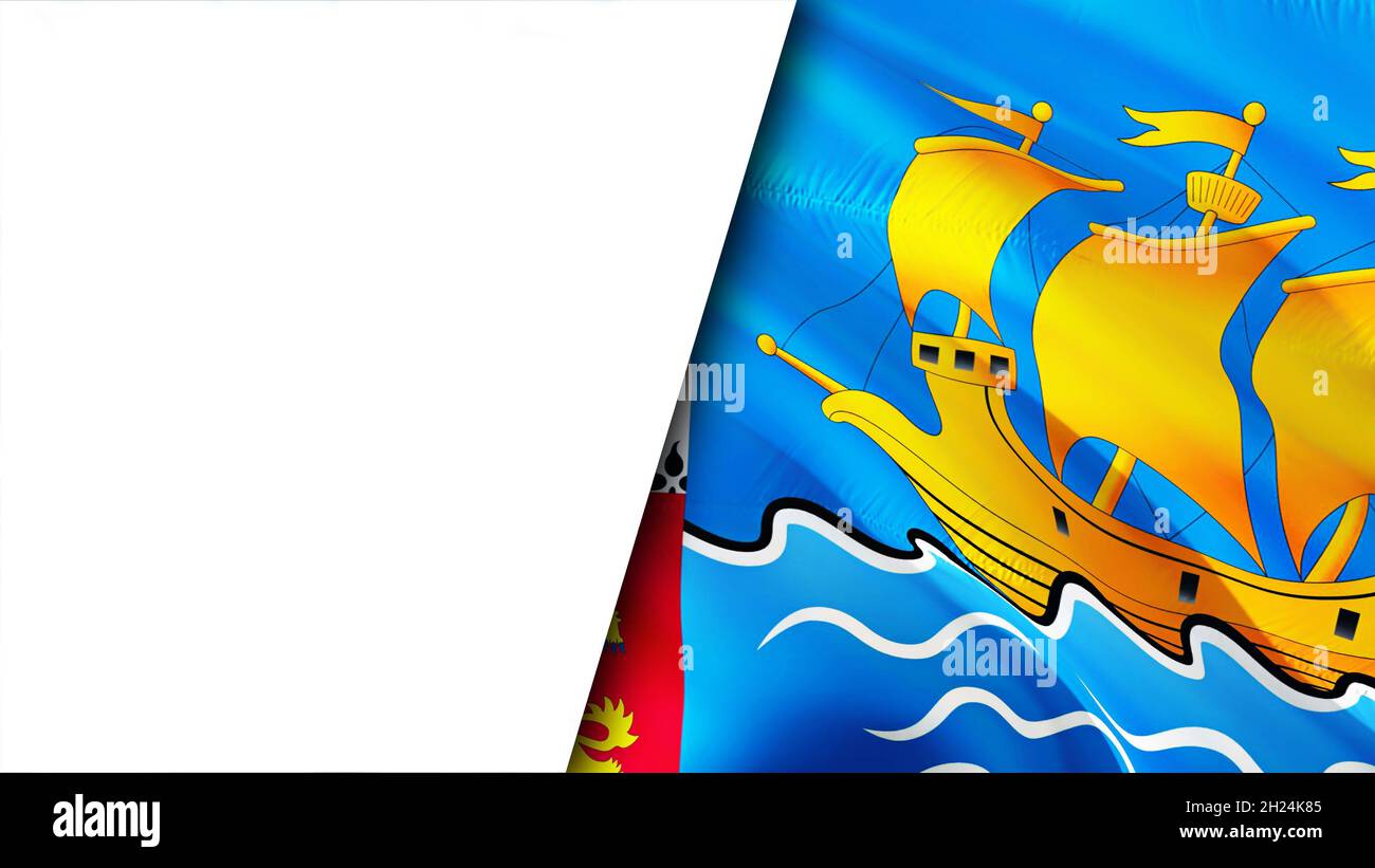 White background and Saint Pierre and Miquelon flags. 3D Waving flag ...