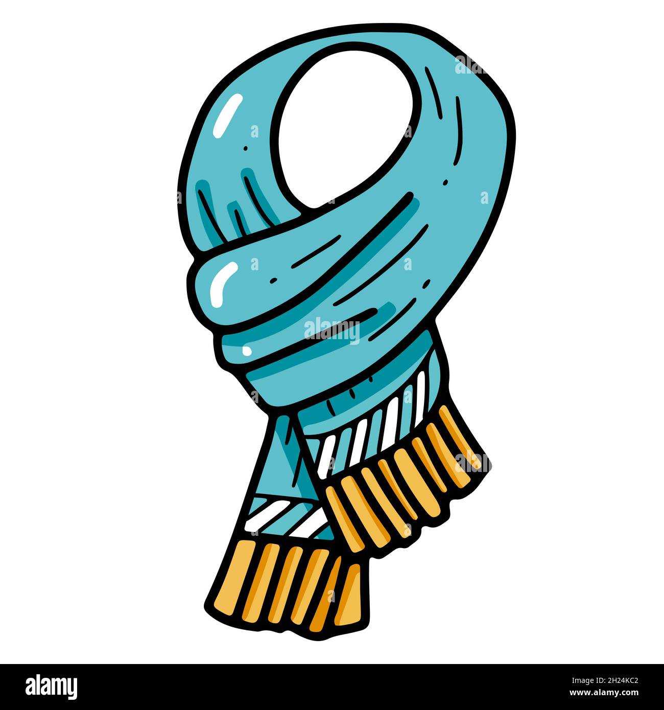 Warm winter scarf with fringe. Doodle style stroke illustration Stock ...