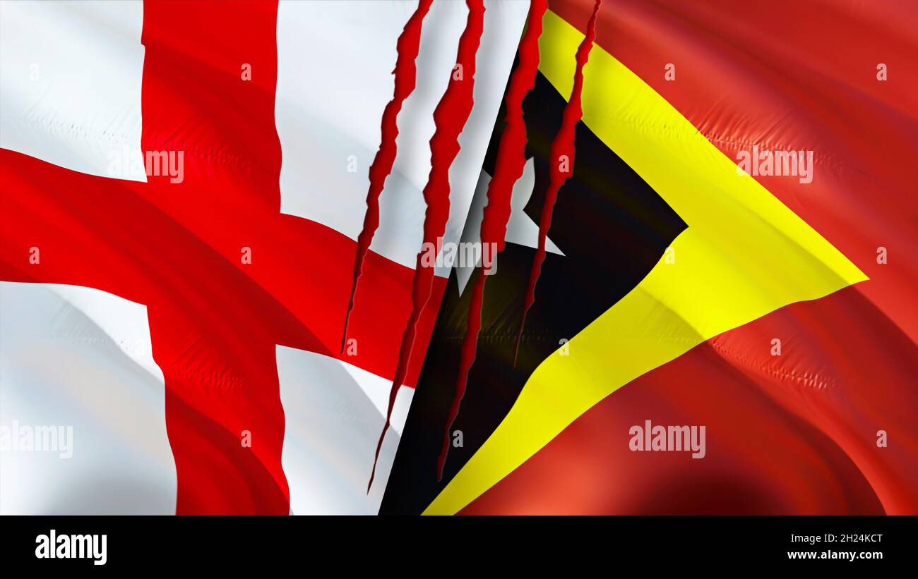 England and East Timor flags with scar concept. Waving flag,3D ...