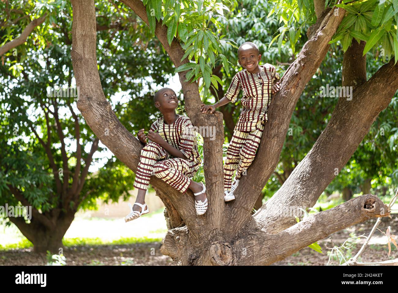 Two cute little black African brothers in twin clothes having fun while ...