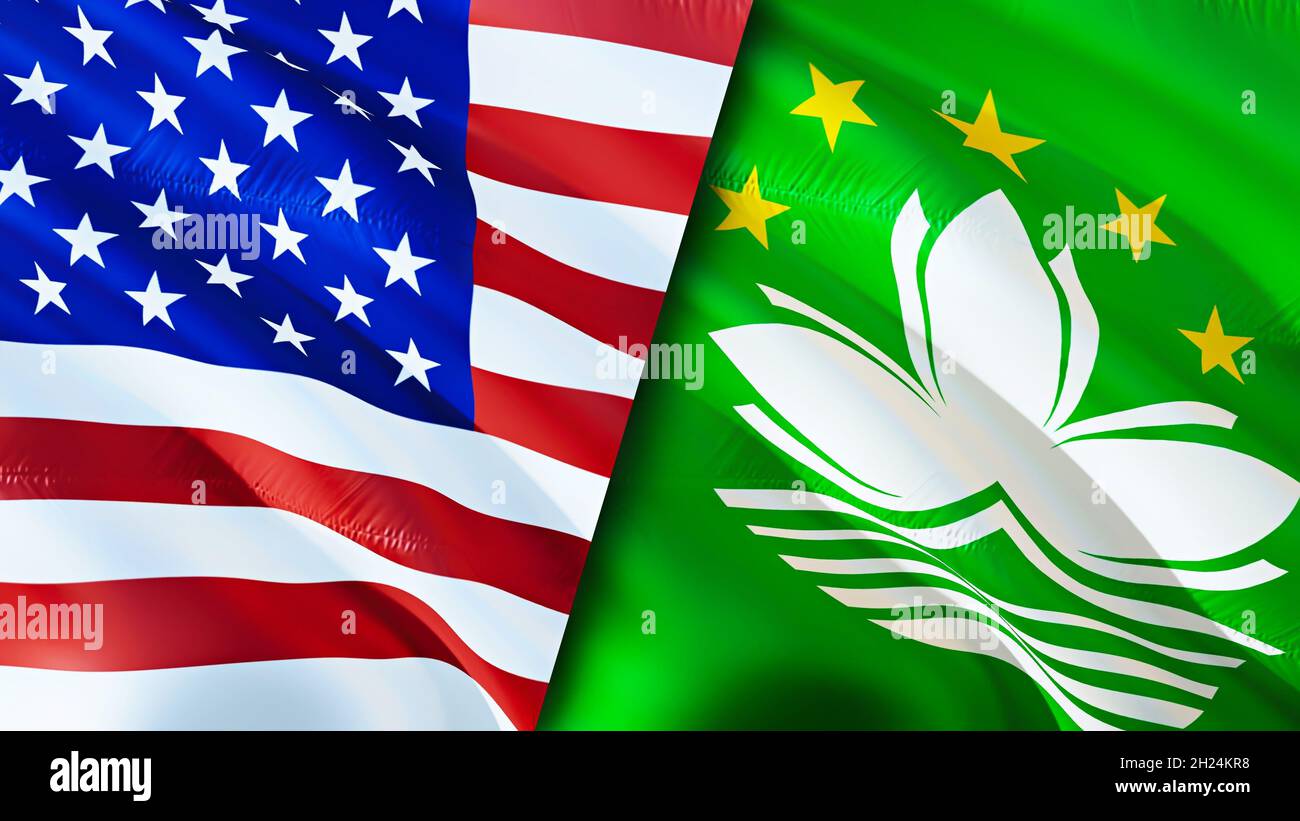 United States and Macau flags. 3D Waving flag design. United States ...