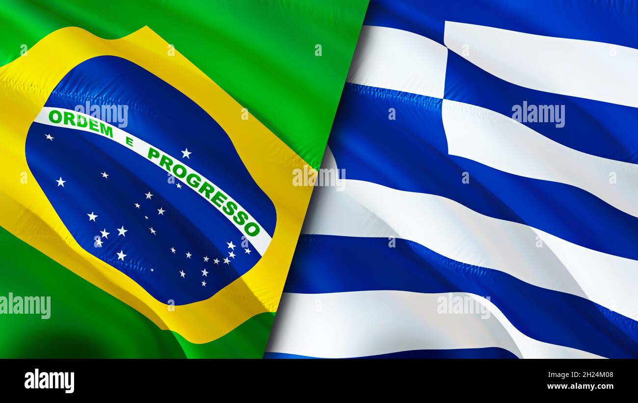 Brazil and Greek flags. 3D Waving flag design. Brazil Greek flag ...