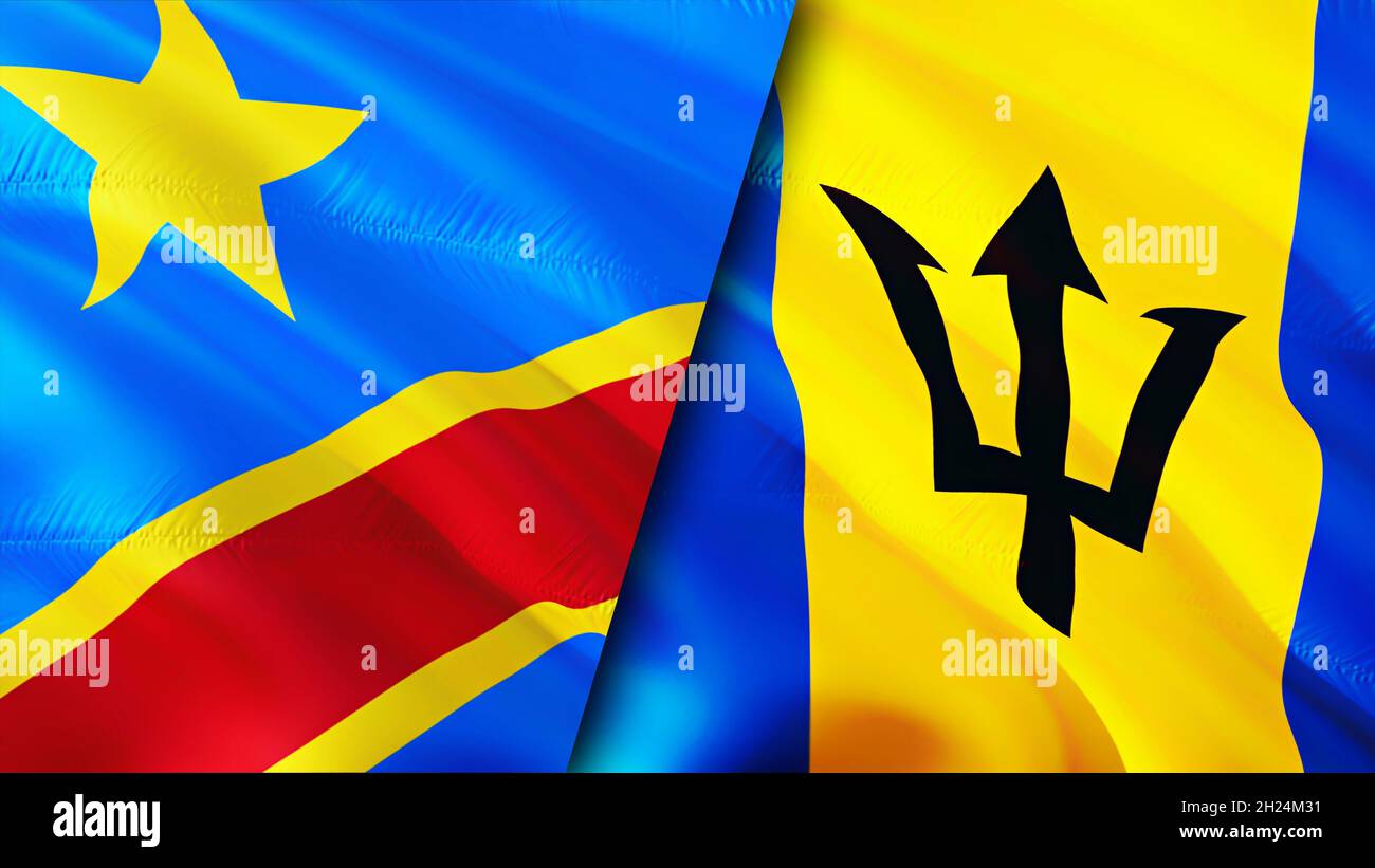 DR Congo and Barbados flags. 3D Waving flag design. Barbados DR Congo ...