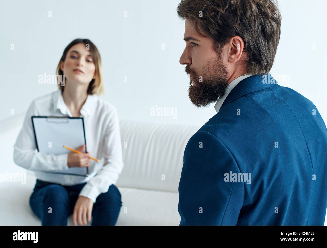 business man and woman communication work office partners Stock Photo ...