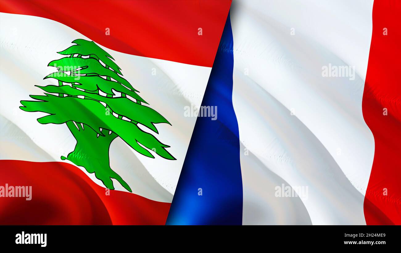 Lebanon and France flags. 3D Waving flag design. Lebanon France flag ...