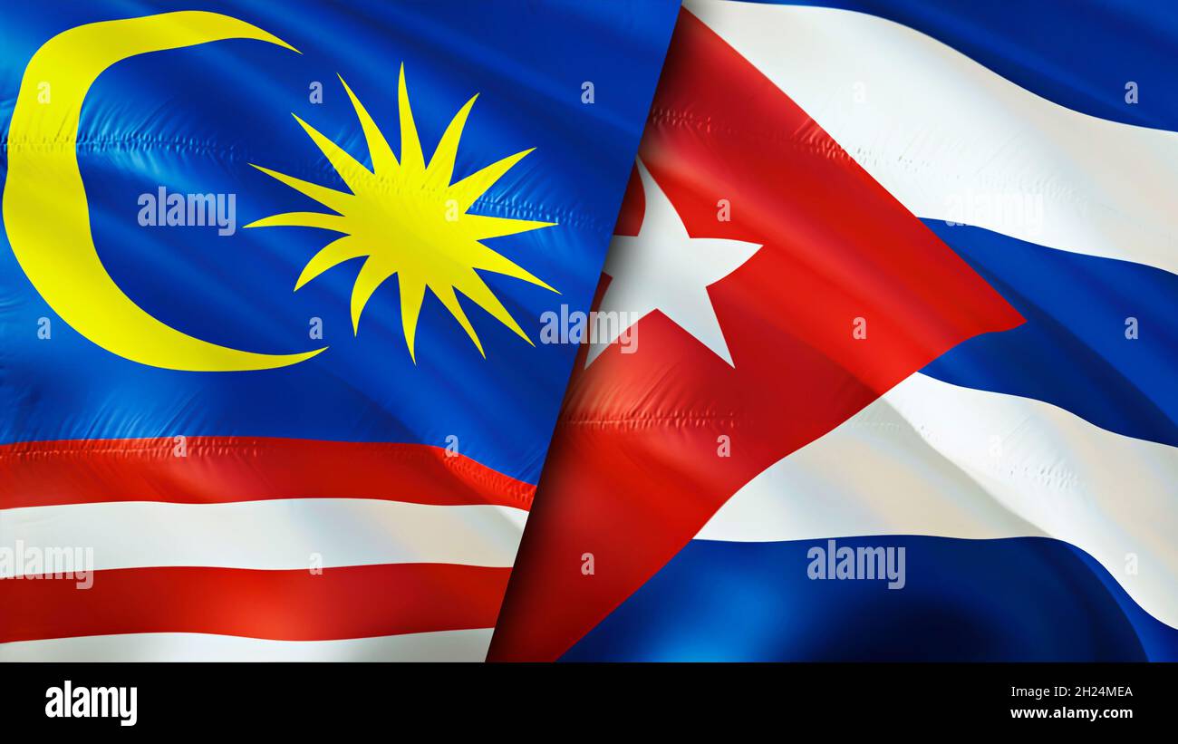 Malaysia and Cuba flags. 3D Waving flag design. Malaysia Cuba flag ...