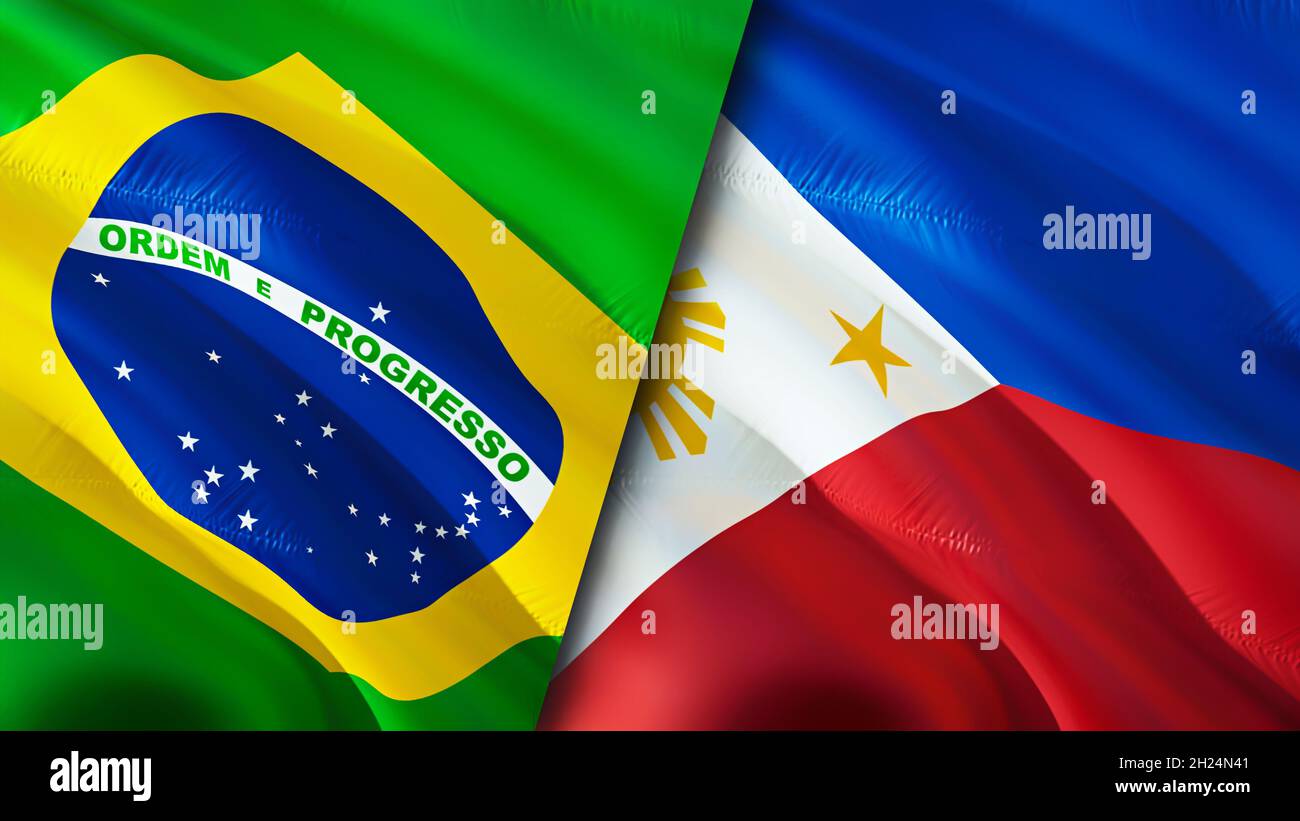 Brazil and Philippines flags. 3D Waving flag design. Brazil Philippines ...