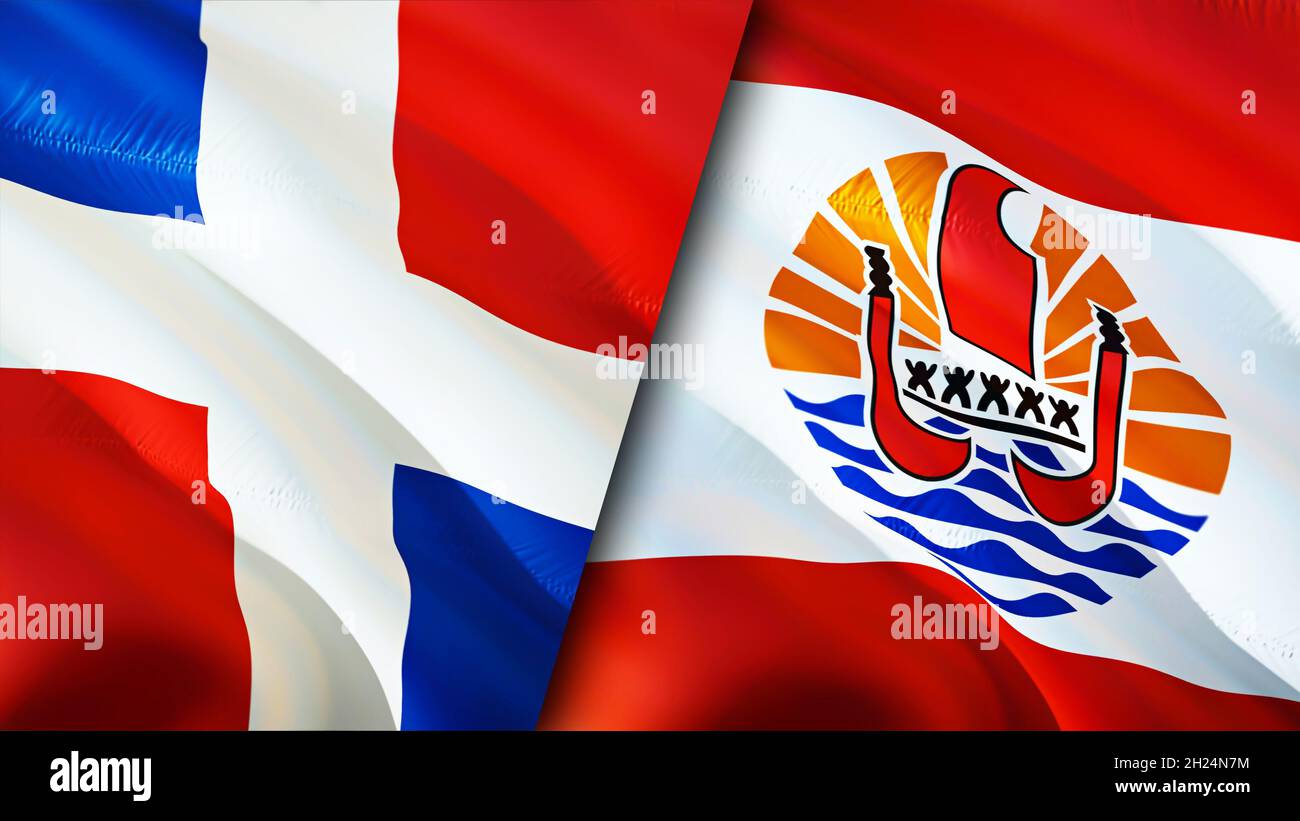 Dominicana and French Polynesia flags. 3D Waving flag design. French ...