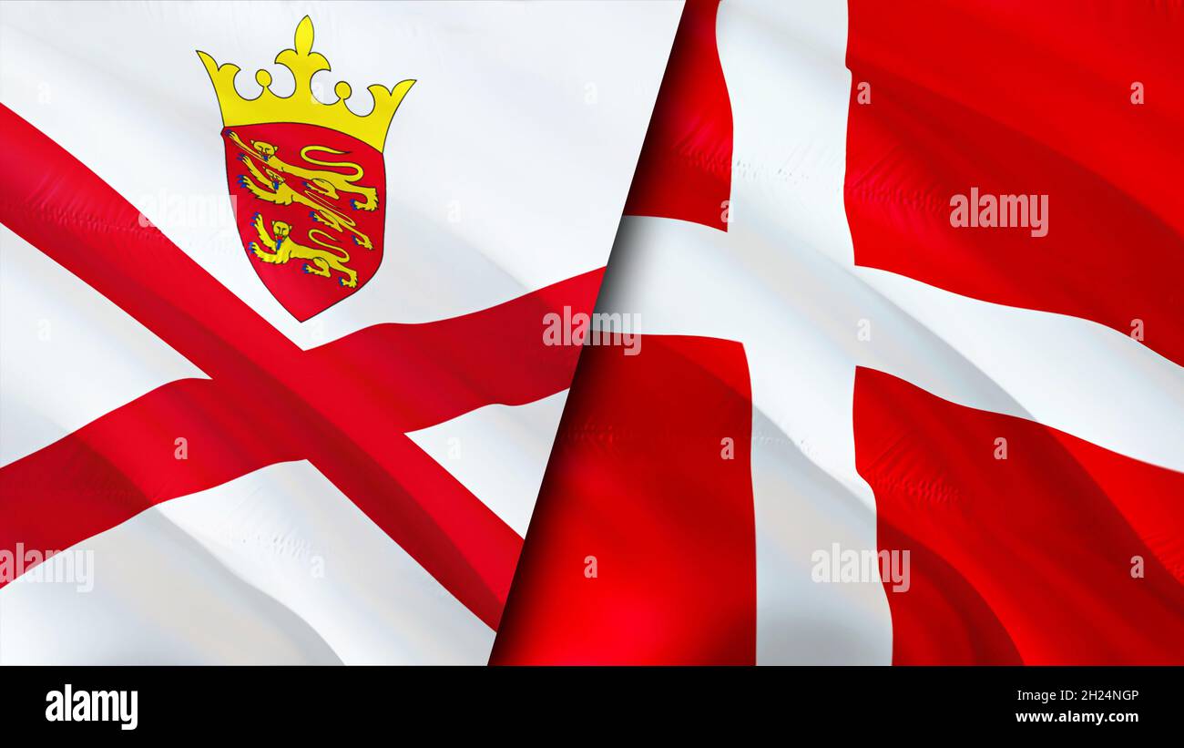 Jersey and Denmark flags. 3D Waving flag design. Denmark Jersey flag ...