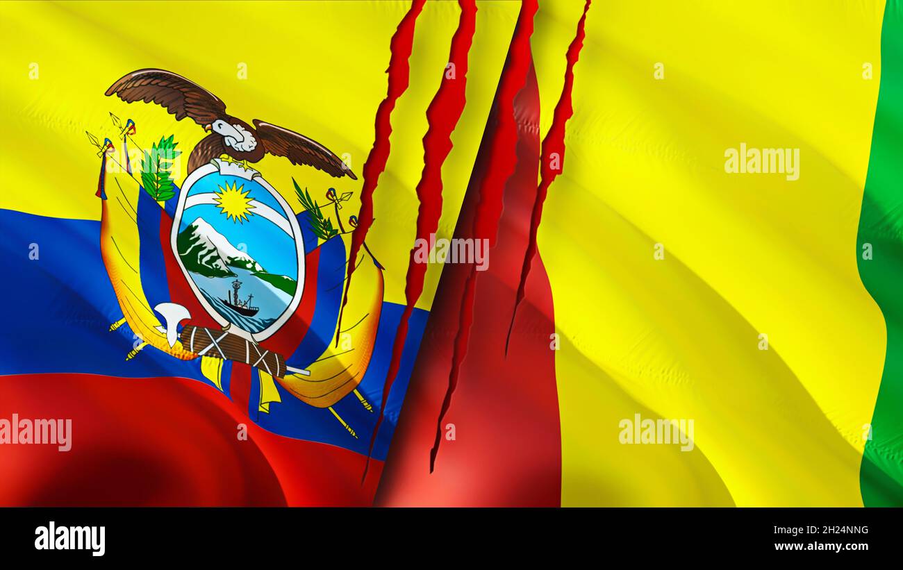 Ecuador and Guinea flags with scar concept. Waving flag 3D rendering ...