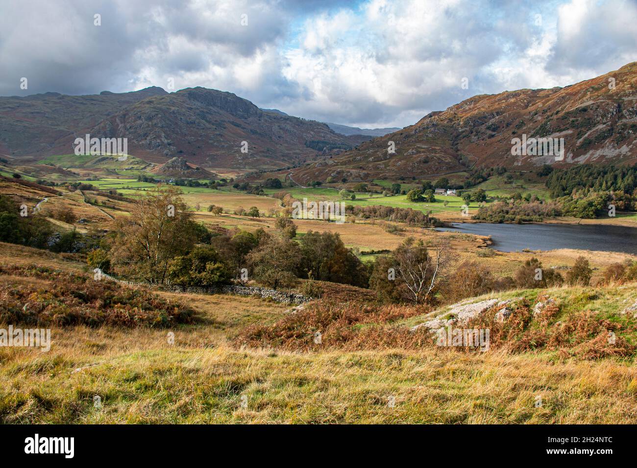 Idyllic scenery of Little Langdale valley in autumn, in the Lake ...