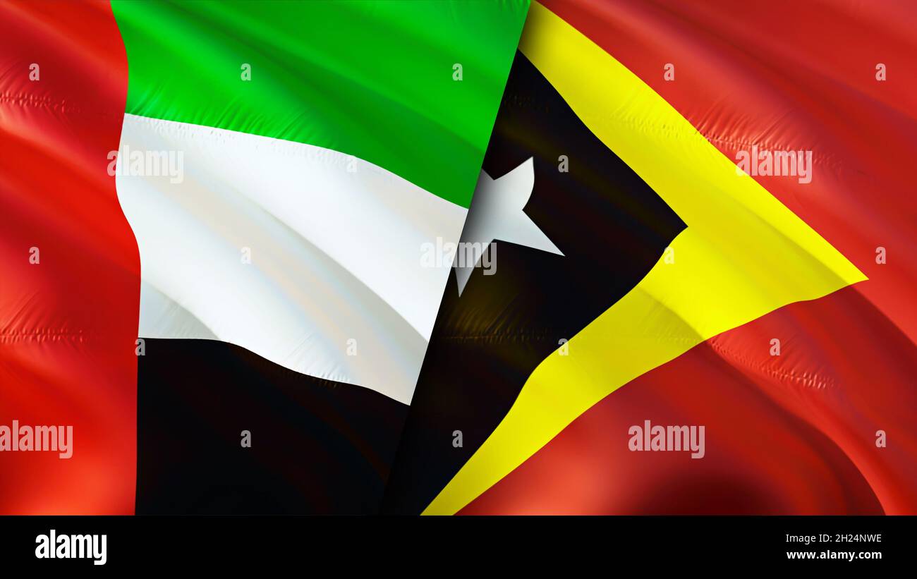 Emirates and East Timor flags. 3D Waving flag design. East Timor United ...