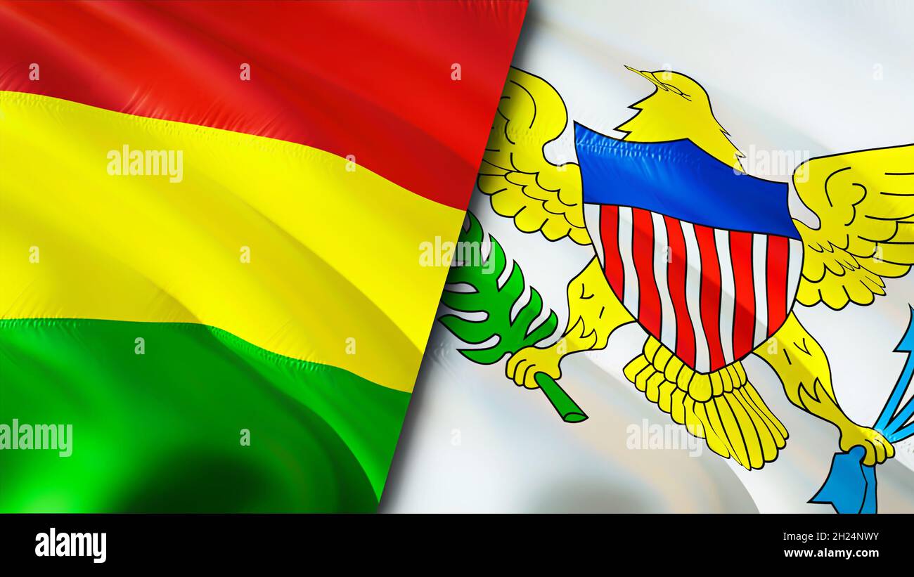 Bolivia and U.S. Virgin islands flags. 3D Waving flag design. Bolivia U ...