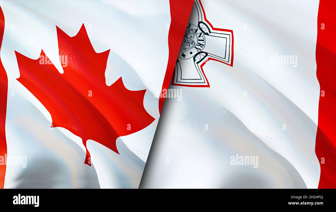 Canada and Malta flags. 3D Waving flag design. Canada Malta flag ...