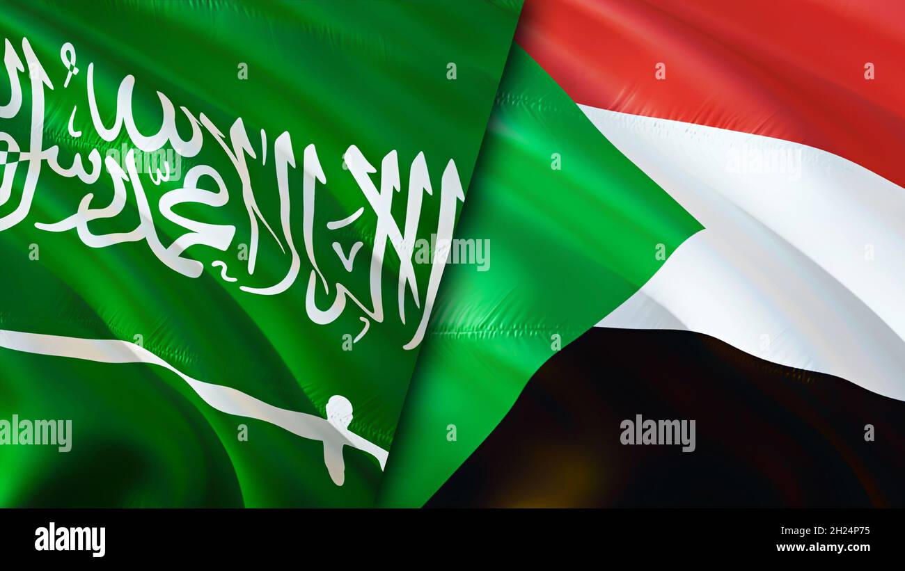 Saudi Arabia and Sudan flags. 3D Waving flag design. Sudan Saudi Arabia ...