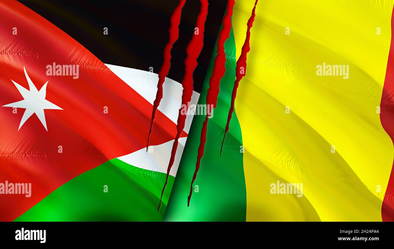 Jordan and Mali flags with scar concept. Waving flag,3D rendering. Mali ...