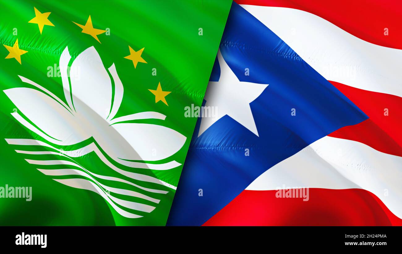 Macau and Puerto Rico flags. 3D Waving flag design. Macau Puerto Rico ...