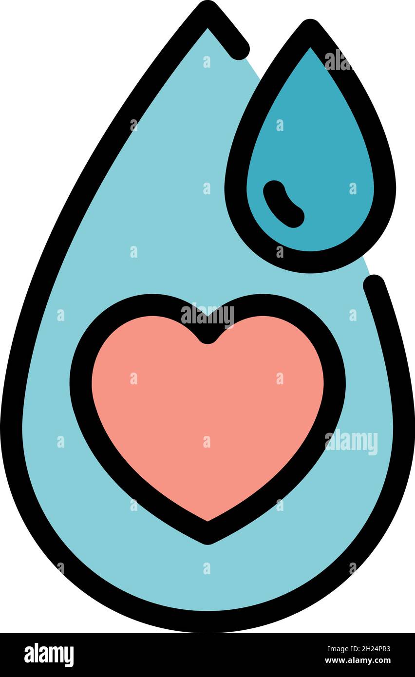 Heart blood drop icon. Outline heart blood drop vector icon color flat ...