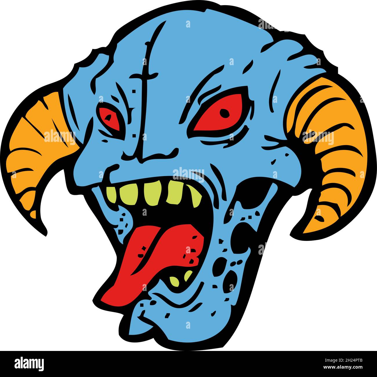 Angry Blue Devil with red eyes and open mouth in tattoo cartoon style ...