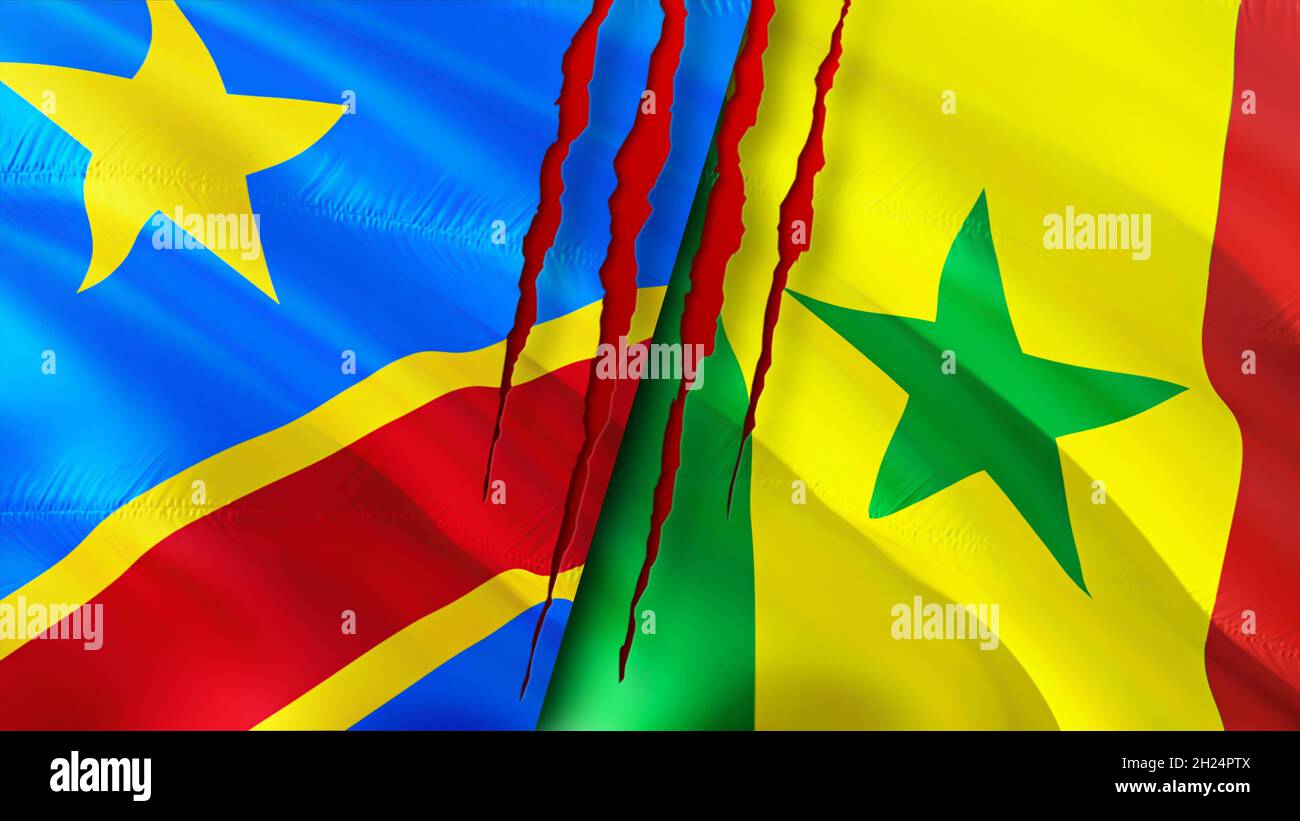 DR Congo and Senegal flags with scar concept. Waving flag,3D rendering ...