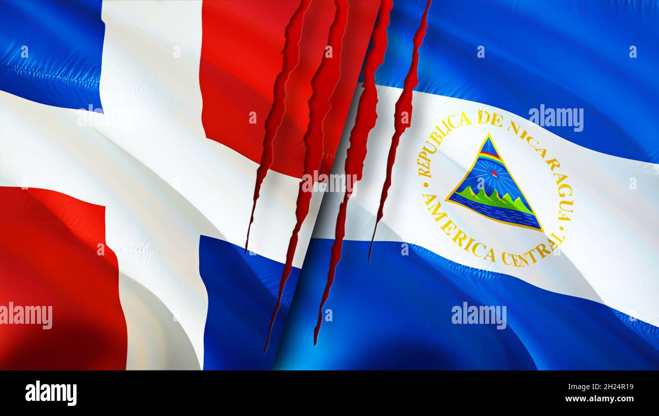 Dominicana and Nicaragua flags with scar concept. Waving flag,3D ...