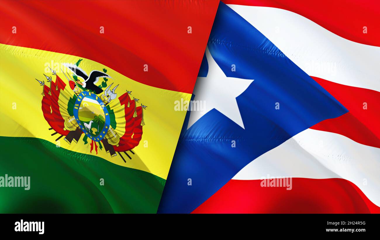 Bolivia and Puerto Rico flags. 3D Waving flag design. Puerto Rico ...
