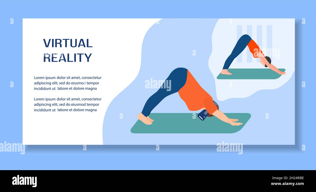 Vector Illustration Woman wearing virtual reality 3d glasses doing yoga ...