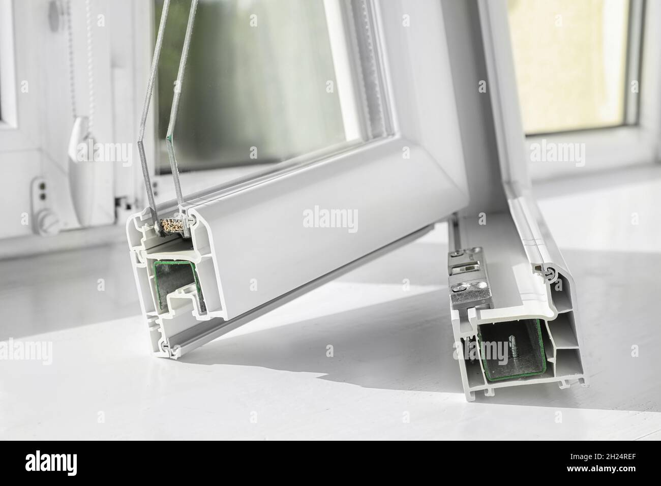 Sample of modern window profile on sill, closeup Stock Photo - Alamy