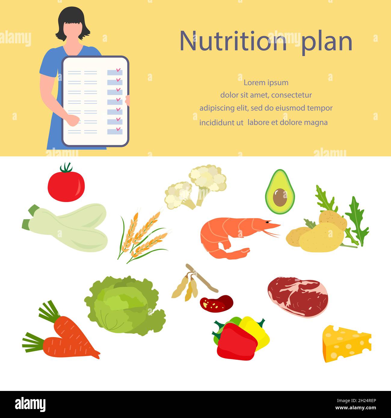 Vector illustration Nutritional consultant tells nutrition plan. Proper ...