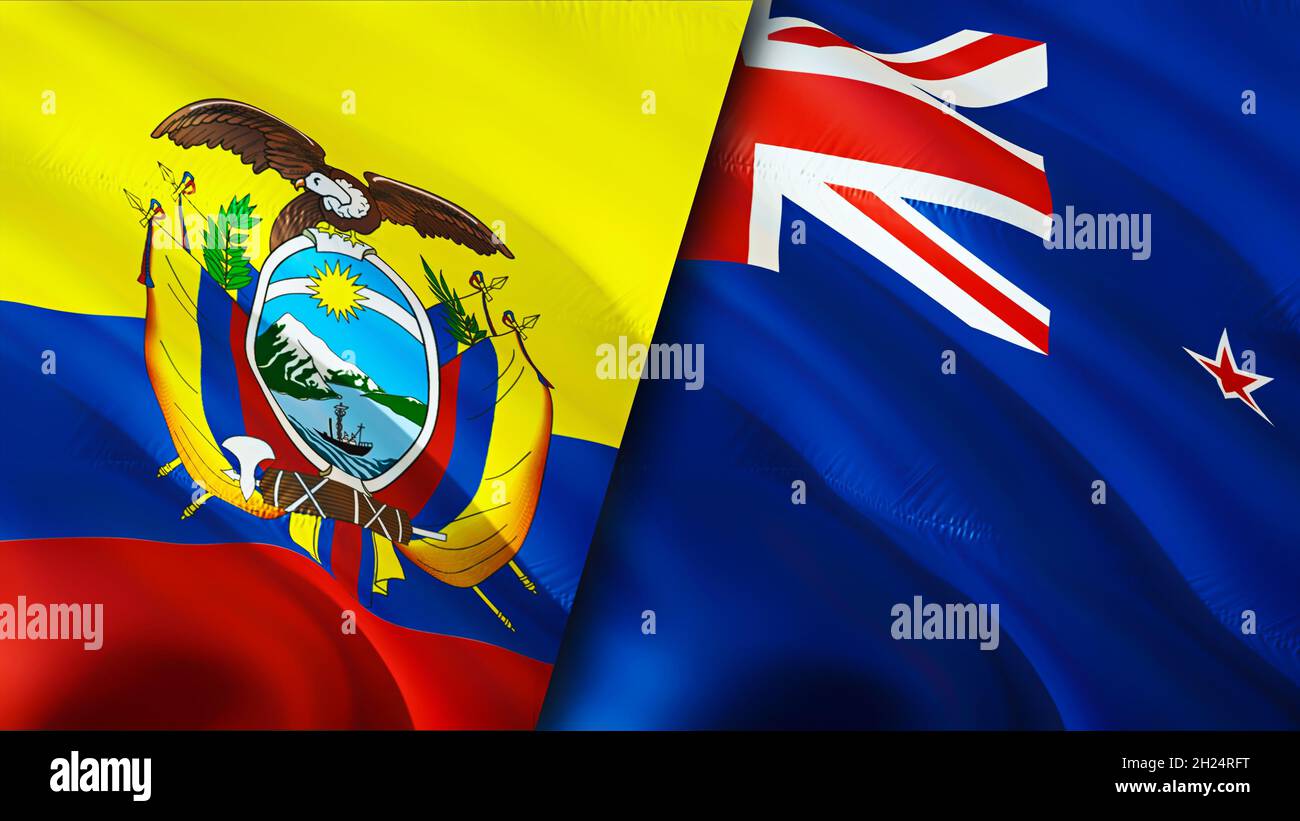 Ecuador and New Zealand flags. 3D Waving flag design. Ecuador New ...