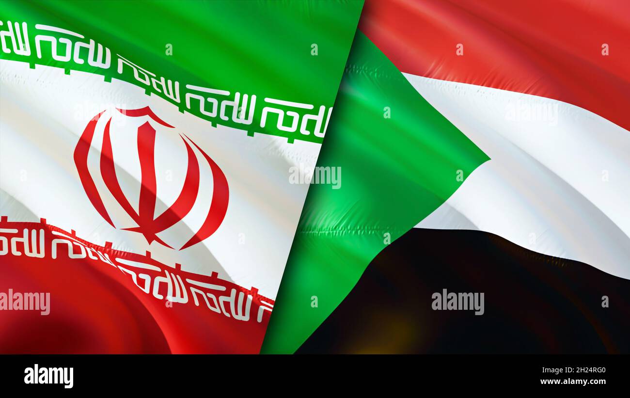 Iran and Sudan flags. 3D Waving flag design. Sudan Iran flag, picture ...
