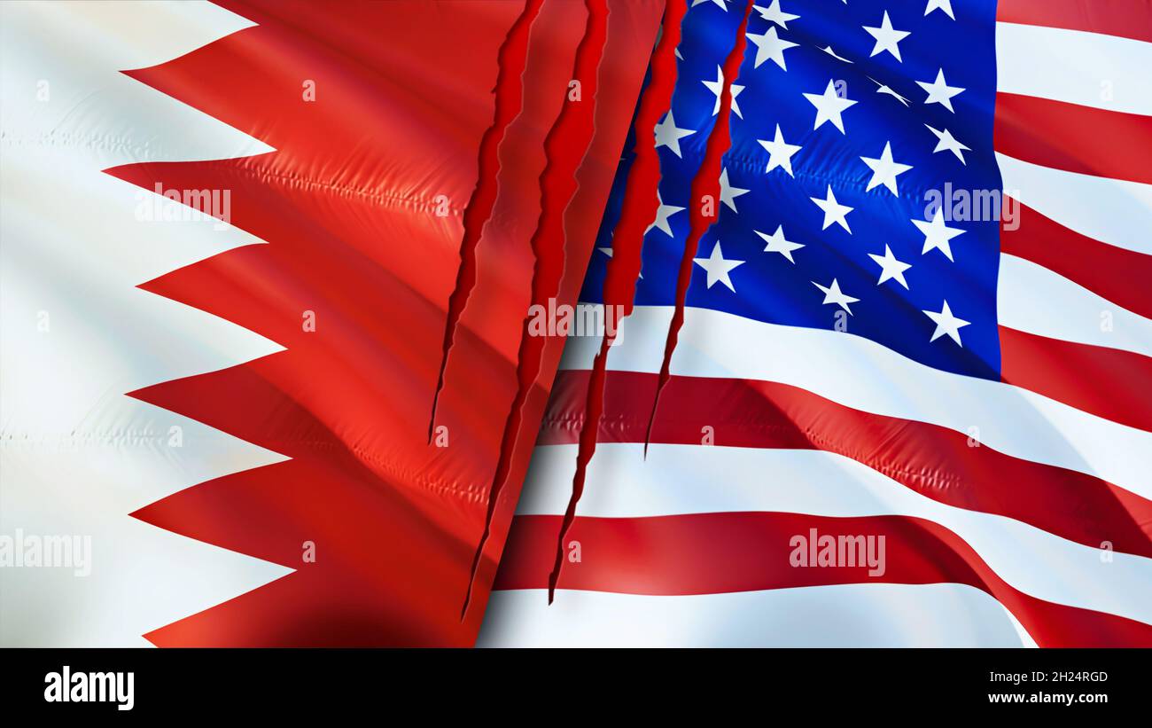 Bahrain and United States flags with scar concept. Waving flag,3D ...