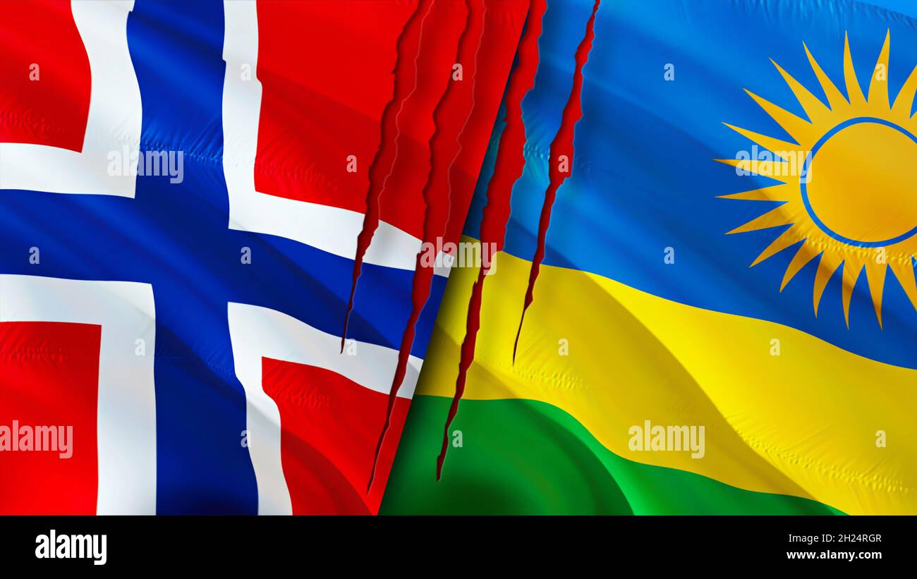Norway and Rwanda flags with scar concept. Waving flag,3D rendering ...