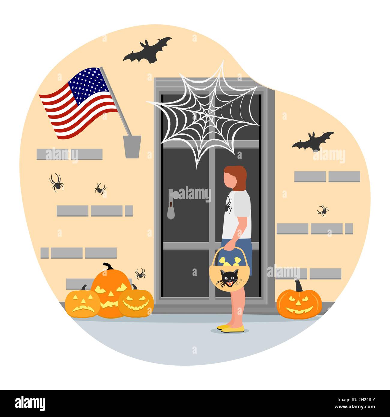 Vector illustration Happy Halloween. Girl wearing festive clothes ...