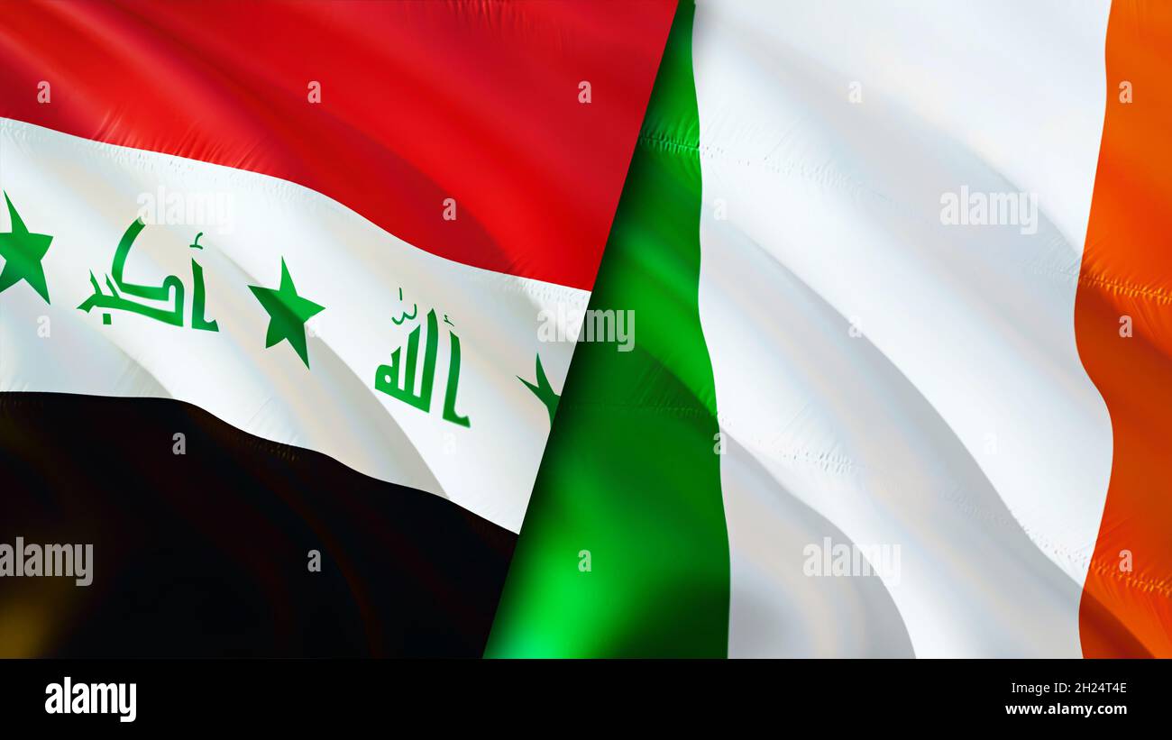 Iraq and Ireland flags. 3D Waving flag design. Ireland Iraq flag ...