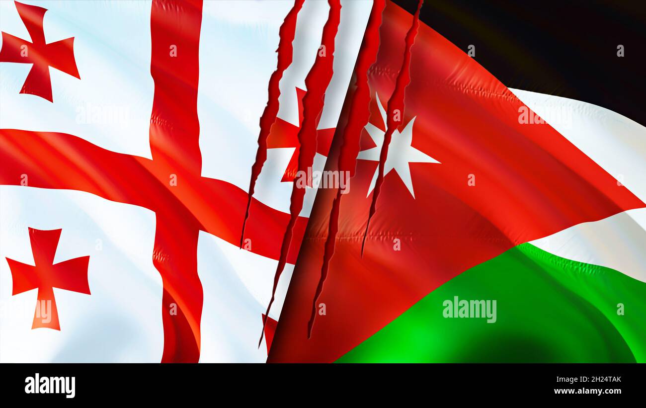 Georgia and Jordan flags with scar concept. Waving flag,3D rendering ...