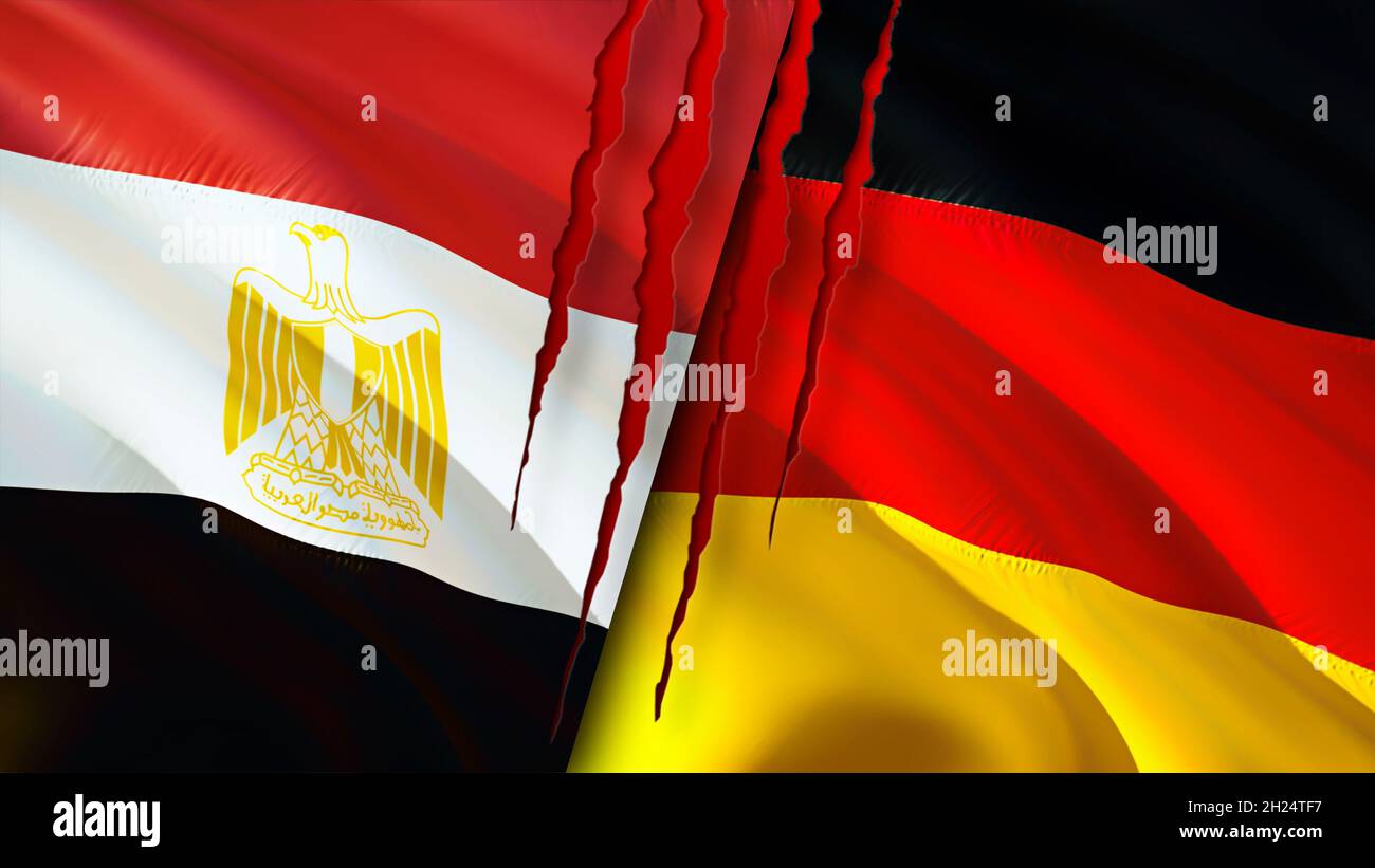 Egypt and Germany flags with scar concept. Waving flag,3D rendering ...