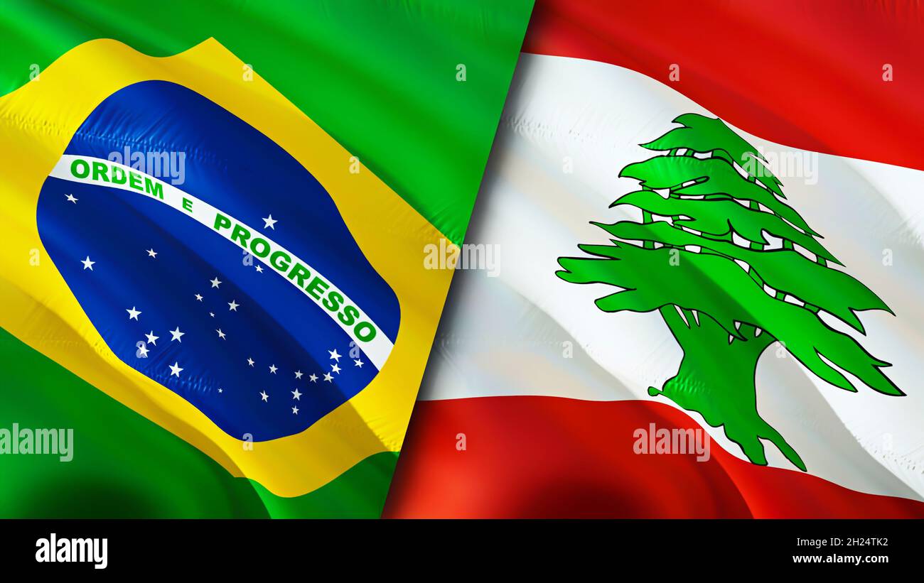 Brazil and Lebanon flags. 3D Waving flag design. Brazil Lebanon flag ...