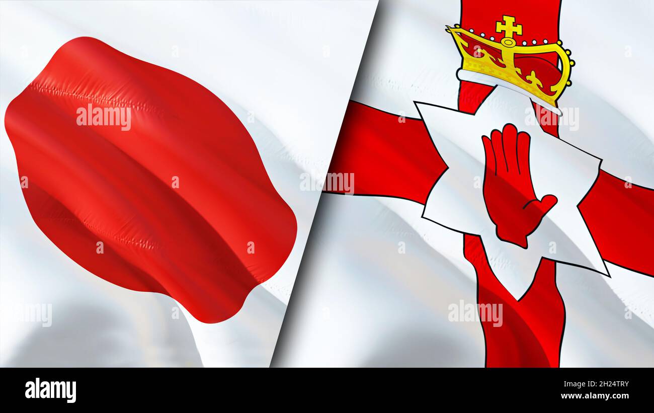 Japan and Northern Ireland flags. 3D Waving flag design. Japan Northern ...